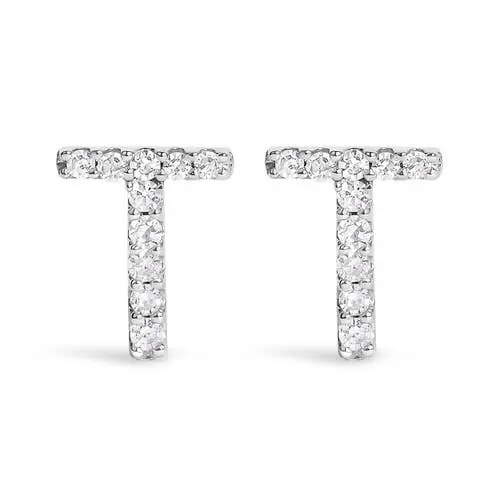 HAUS OF BRILLIANCE 10k Gold 1/10 Cttw Diamond Initial Stud Earring - White Gold | T